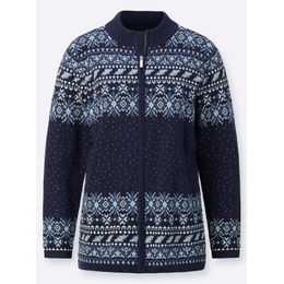 WITT Damen Jacquardstrickjacke im Norweger-Stil, marine-ecru-gemustert, Gr&ouml;&szlig;e 50