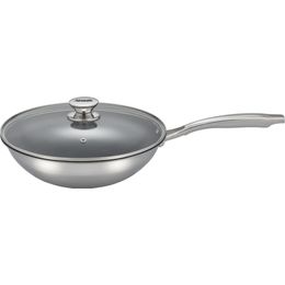 Wok Hanseatic "Hanseatic", silber, H:8,5cm &Oslash;:28cm, Pfannen, Wok, aus Dreischicht-Material mit Antihaft-Versiegelung, &oslash; 28 cm, Induktion