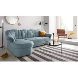 Ecksofa DOMO collection "Papenburg, zeitlose R&uuml;ckensteppung, elegante Formensprache, L-Form", blau (eisblau), B:235cm H:84cm T:140cm, Kunstleder SOFTLUX;Luxus-Microfaser (100% Polyester);Struktur ( 90% Polyester, 10% Polyacryl);Microfaser PRIMABELLE (100% Polyester), Sofas, Ecksofa, in gro&szlig;er Farbvielfalt, wahlweise mit Bettfunktion