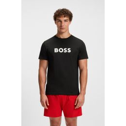 Strandshirt BOSS "T-Shirt RN", Herren, Gr. M, schwarz 001, Jersey, Obermaterial: 100% Baumwolle, bedruckt, unifarben, regular fit h&uuml;ftbedeckend, Rundhals, Shirts Strandshirt, mit UV Schutz (SPF 50+), Swimwear