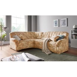 Ecksofa DOMO collection "Bahia, zeitlos und elegant, bequeme Armlehnen, L-Form", beige, B:256cm H:91cm T:200cm, Luxus-Microfaser (100% Polyester), mit Muster;Struktur (100% Polyester), Sofas, Ecksofa, wahlweise mit Bettfunktion