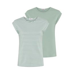 T-Shirt Flashlights, Damen, Gr. 36/38, mint, mint, stripe, Single Jersey, Obermaterial: 50% Baumwolle, 50% Modal, gestreift, unifarben, Basic, figurbetont h&uuml;ftbedeckend, Shirts T-Shirt, figurbetonte Passform, auch in gr&ouml;&szlig;eren Gr&ouml;&szlig;en, aus Single Jersey, Topseller