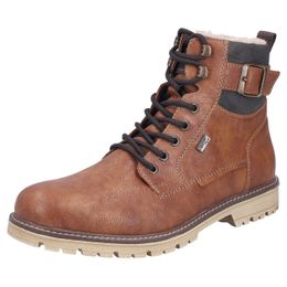 Winterstiefelette Rieker, Herren, Gr. 44, cognac, dunkelbraun, Lederimitat, Nubuklederimitat, unifarben mit Farbeinsatz, Schuhe Winterstiefelette, Winterboots, Schn&uuml;rboots mit wasserabweisender RiekerTEX-Membran