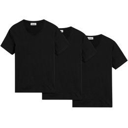 T-Shirt bonprix "T-Shirt mit V-Ausschnitt (3er Pack)", Herren, Gr. 52/54 (L), schwarz (schwarz, schwarz, schwarz), Obermaterial: 100% Baumwolle, regular fit, Shirts T-Shirt, Regular Fit, V-Ausschnitt, aus Baumwolle