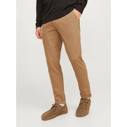 Jack & Jones Chinos JACK & JONES "JPSTMARCO JJFURY ANA", Herren, Gr. 29, L&auml;nge 32, braun (kelp), Web, Obermaterial: 98% Baumwolle, 2% Elasthan, unifarben, slim fit normal, Hosen Chinos, Baumwollmischung, slim fit