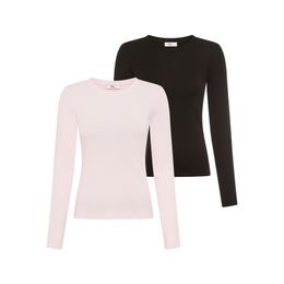 Longsleeve Flashlights, Damen, Gr. 36/38, schwarz, rose, Rippware, Obermaterial: 100% Baumwolle, unifarben, Basic, figurbetont h&uuml;ftlang, Rundhals, abgesteppt, Shirts Longsleeve