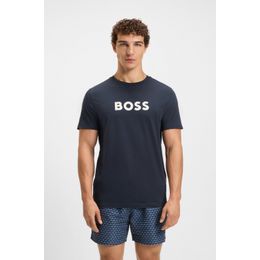 Strandshirt BOSS "T-Shirt RN", Herren, Gr. S, navy 413, Jersey, Obermaterial: 100% Baumwolle, bedruckt, unifarben, regular fit h&uuml;ftbedeckend, Rundhals, Shirts Strandshirt, mit UV Schutz (SPF 50+), Swimwear
