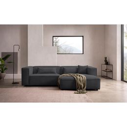 Ecksofa "PIARA mit Kedernaht, Cord, Leinenoptik o. Strukturstoff, Couch, L-Form", anthrazit, B:267cm H:66cm T:167cm, 100% Polyester, LeGer Home by Lena Gercke, Sofas, Ecksofa, wahlweise Ottomane rechts/links, schwarze F&uuml;&szlig;e, bequemer Sitzkomfort