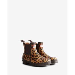 Gummistiefel Hunter "WOMENS ORIGINAL CHELSEA LEOPARD PRINT BO", Damen, Gr. 38, leopard print, chocolate braun, Gummi, Schuhe Gummistiefel, wasserdicht