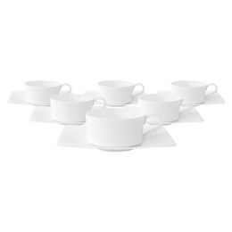 Villeroy & Boch Tasse VILLEROY & BOCH "Teetassen mit Untertassen Modern Grace 150 ml 6er Set wei&szlig;", wei&szlig;, Porzellan, Trinkgef&auml;&szlig;e, Tasse