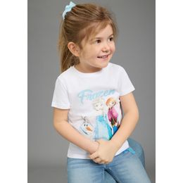 T-Shirt Kidsworld "FROZEN: ELSA & ANNA - Disney Shirt", M&auml;dchen, Gr. 104/110, wei&szlig;, Single Jersey, Obermaterial: 100% Baumwolle, bedruckt, Basic, Basic normal, Rundhals, abgesteppte Kante, Shirts T-Shirt, Kurzarm, Rundhalsausschnitt, bedrucktes Single Jersey, Topseller