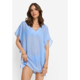 Chiffontunika LSCN BY LASCANA, Damen, Gr. S, hellblau, Chiffon, Obermaterial: 100% Polyester, unifarben, figurumspielend ca. Mitte Oberschenkel, V-Ausschnitt, Tuniken Chiffontunika, seitlich zum Knoten, transparente Strandtunika