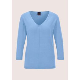 Madeleine Mode Longpullover MADELEINE "Strickpullover Schlichter Baumwollpullover mit V-Ausschnitt", Damen, Gr. 40/42, blau (gletscherblau), Obermaterial: 100% Baumwolle CO., Modern, normal, Pullover Longpullover
