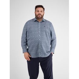 Langarmhemd Lerros "Herrenhemd in &Uuml;bergr&ouml;&szlig;en, floral bedruckt", Herren, Gr. 3XL, extraweit, blau (crispy blau), 55% Leinen, 45% Baumwolle, Hemden Langarmhemd
