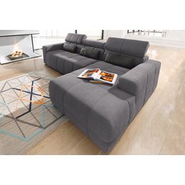 Ecksofa DOMO collection "Brandon gro&szlig;e Ausf&uuml;hrung B/T/H: 289/177/80 cm, auch in Leder und Cord", grau (dunkelgrau), B:289cm H:80cm T:175cm, Luxus-Microfaser in Antikleder-Optik (100% Polyester);Luxus-Microfaser (100% Polyester);Kunstleder SOFTLUX, Sofas, Ecksofa, mit Sitztiefenverstellung, Luxus-Microfaser, dunkelgrau