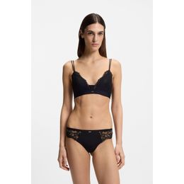 Tanga BOSS "BLOSSOM", Damen, Gr. XL, schwarz 001, Mesh;Spitze;Webqualit&auml;t, Obermaterial: 88% Polyamid, 12% Elasthan, k&ouml;rpernah, Unterhosen Tanga, aus Spitze mit plissiertem Mesh und goldenem Anh&auml;nger