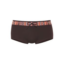 Bikini-Hotpants Buffalo, Damen, Gr. 42, N-Gr, braun (braun bedruckt), Xtra Life LYCRA, unifarben mit Farbeinsatz, Badehosen Bikini-Hotpants, Mit bedrucktem Kontrasteinsatz, Topseller