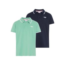 Poloshirt Kangaroos "Kangaroos 2er Pack Poloshirts", Jungen, Gr. 104/110, marine, gr&uuml;n, Piqu&eacute;, Obermaterial: 95% Baumwolle, 5% Elasthan, bestickt, Basic, Rippb&uuml;ndchen, Shirts Poloshirt, Kurzarm, Basic Passform, mit Logostickerei, mit Seitenschlitzen