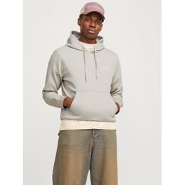 Jack & Jones Kapuzensweatshirt JACK & JONES "JJECORP LOGO SWEAT HOOD NOOS", Herren, Gr. M, grau (moonbeam detail:small print, moonbeam), angeraute Sweatware, Obermaterial: 70% Baumwolle, 30% Polyester, bedruckt, regular fit normal, Rundhals, Rippb&uuml;ndchen, Sweatshirts Kapuzensweatshirt, Baumwollmischung, regular fit
