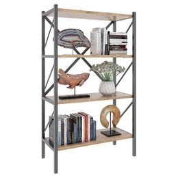 Standregal Vcm "Holz Metall Stand Regal B&uuml;ro B&uuml;cher Insasi 4fach", braun (honig, eiche), B:66cm T:34cm, Regale, Standregal