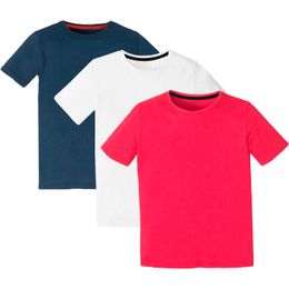 T-Shirt bonprix "T-Shirt mit Baumwolle (3er Pack)", Jungen, Gr. 140/146, wei&szlig; (wei&szlig;, dunkelblau, rot), Obermaterial: 100% Baumwolle, regular fit, Shirts T-Shirt, regular fit Passform, Kurzarm-Design, aus Baumwolle