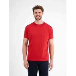 T-Shirt Lerros "Basic T-Shirt mit Logostitch, unifarben", Herren, Gr. L, rot (urban rot), 100% Baumwolle, Rundhals, Shirts T-Shirt