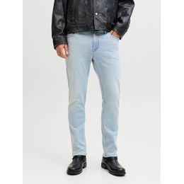 Jack & Jones Regular-fit-Jeans JACK & JONES "JJICLARK im Used-Look, Stretchkomfort und niedrige Leibh&ouml;he", Herren, Gr. 33, L&auml;nge 34, blau denim, Denim/Jeans, Obermaterial: 98% Baumwolle, 2% Elasthan, Abriebeffekte, regular fit lang, Jeans Regular-fit-Jeans, Baumwollmischung, regular fit