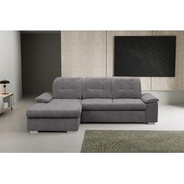 Ecksofa WERK2 "Carmen, mit Bettfunktion & Bettkasten, optional Sitztiefenverstellung", grau, B:264cm H:105cm T:170cm, 92% Polyester, 8% Nylon, Sofas, Ecksofa, ohne Sitztiefenverstellung, Luxus-Microfaser Chenille, Grau