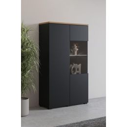 Vitrine OTTO HOME "Modo, Breite 80 cm, moderner griffloser Vitrineschrank", wei&szlig;, eiche mauvella, wei&szlig;, B:80cm H:140cm T:34,5cm, FSC-zertifizierter Holzwerkstoff, Glas, Melamin, Metall, Schr&auml;nke, Vitrine, Vitrine mit viel Stauraum, Einlegeb&ouml;den verstellbar, Glast&uuml;r