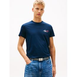 T-Shirt Tommy Jeans "TJM SLIM FIT SIGN CHEST", Herren, Gr. XL, schwarz night navy, Single Jersey, Obermaterial: 100% Baumwolle, unifarben, slim fit normal, Rundhals, eingesetzt abgesteppte Kante, Shirts T-Shirt, mit Markenprint