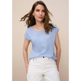 Shirtbluse Tamaris, Damen, Gr. 42, blau, Web, Obermaterial: 100% Viskose, unifarben, figurumspielend h&uuml;ftbedeckend, Rundhals, Blusen Shirtbluse, mit abgerundetem Saum