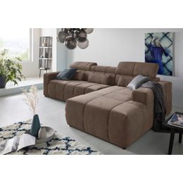 Ecksofa DOMO collection "Brandon gro&szlig;e Ausf&uuml;hrung B/T/H: 289/177/80 cm, auch in Leder und Cord", braun (cappucino), B:289cm H:80cm T:175cm, Luxus-Microfaser in Antikleder-Optik (100% Polyester);Luxus-Microfaser (100% Polyester);Kunstleder SOFTLUX, Sofas, Ecksofa, mit Kopfteilverstellung, wahlweise Sitztiefenverstellung, L-Form
