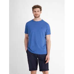 T-Shirt Lerros "Basic T-Shirt mit Logostitch, unifarben", Herren, Gr. XL, blau (cobalt blau), 100% Baumwolle, Rundhals, Shirts T-Shirt