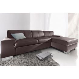 Ecksofa DOMO collection "Star, zeitlose Formensprache, elegante Optik, Breite 248cm, L-Form", braun (dunkelbraun), B:248cm H:74cm T:150cm, Softlux-Kunstleder;Primabelle-Microfaser;Struktur (90% Polyester und 10% Polyacryl), Sofas, Ecksofa, wahlweise mit Bettfunktion