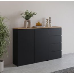 Highboard OTTO HOME "Modo, Breite 150 cm, moderne grifflose Kommode 2T&uuml;ren/4 SK", schwarz, eiche mauvella, schwarz, B:150cm H:100cm T:34,5cm, FSC-zertifizierter Holzwerkstoff, Melamin, Sideboards, Highboard, Schubladenkommode mit viel Stauraum, Einlegeb&ouml;den verstellbar