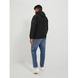 Jack & Jones PlusSize Softshelljacke "JJEBASIC mit Kapuze und wasserabweisendem Stoff", Herren, Gr. 4XL, schwarz, Softshell, Obermaterial: 100% Polyester, JACK & JONES PLUSSIZE, unifarben, regular fit normal, ohne Ausschnitt, B&uuml;ndchen, Jacken Softshelljacke, Kunstfaser, regular fit