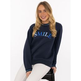 Hoodie Zwillingsherz "Smile Shine", Damen, Gr. L/XL, marine, Sweatware, Obermaterial: 50% Baumwolle, 50% Polyester, Sweatshirts Hoodie, Rundhals, mit Lurexstreifen an den B&uuml;ndchen, gl&auml;nzende Stickerei