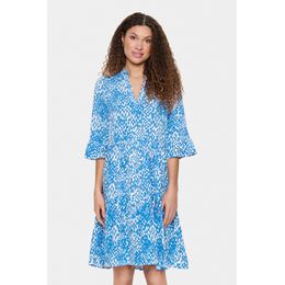 Blusenkleid Saint Tropez "EdaSZ Dress", Damen, Gr. XXL, N-Gr, blau (campanula soft zigzag), Web, Obermaterial: 100% Viskose, gemustert, knieumspielend, V-Ausschnitt, Volant, Kleider Blusenkleid, Sommerkleid, Tunikakleid mit Volant und 3/4 &Auml;rmel