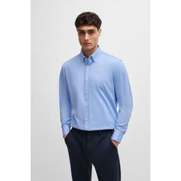 Businesshemd BOSS "JOE", Damen, Gr. 42, N-Gr, light, pastel blau450, Web, Obermaterial: 55% Baumwolle, 45% Polyester, unifarben, regular fit normal, 2-Knopf-Manschette verstellbar, Hemden Businesshemd, mit Button-Down-Kragen, regular fit