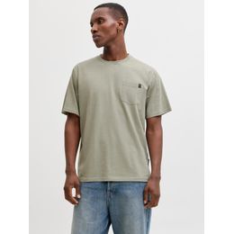 Jack & Jones Kurzarmshirt JACK & JONES "JJEDOVER SLUB TEE SS NOOS", Herren, Gr. S, vetiver, Jersey, Obermaterial: 95% Baumwolle, 5% Elasthan, unifarben, relaxed fit normal, Rundhals, Shirts Kurzarmshirt, Baumwollmischung, relaxed fit