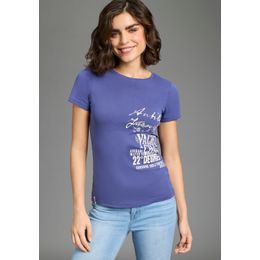 T-Shirt Kangaroos, Damen, Gr. 32/34, blau, Rippware, Obermaterial: 100% Baumwolle, Basic h&uuml;ftlang, Rundhals, Shirts T-Shirt, im Basic-Look mit Print