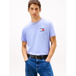 T-Shirt Tommy Jeans "TJM SLIM FIT ESSENTIAL FLAG", Herren, Gr. XL, nordic iris, Single Jersey, Obermaterial: 100% Baumwolle, slim fit normal, Rundhals, eingesetzt abgesteppte Kante, Shirts T-Shirt, Mit Rundhalsausschnitt