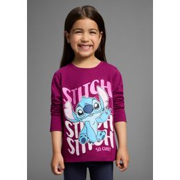 Langarmshirt Kidsworld "STITCH - Disney Shirt", M&auml;dchen, Gr. 104/110, beere, Single Jersey, Obermaterial: 100% Baumwolle, bedruckt, Basic normal, Rundhals, Shirts Langarmshirt, Disney STITCH, Topseller