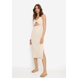 Midikleid LSCN BY LASCANA, Damen, Gr. 42, N-Gr, creme, Rippware, Obermaterial: 97% Baumwolle, 3% Elasthan, unifarben, sehr figurbetont ca. Mitte Wade, Rundhals, Kleider Midikleid, aus weicher Rippware