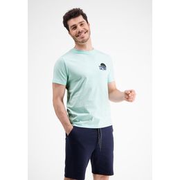 T-Shirt Lerros "T-Shirt mit Brustprint *Follow the sun*", Herren, Gr. M, blau (tinted aqua), 100% Baumwolle, Shirts T-Shirt