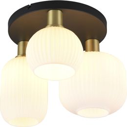 Trio LEUCHTEN Deckenleuchte "DIVA, E27 Deckenlampe 3-flammig mit Glasschirm, exkl 3xE27 max 10W", braun (messing matt), 3, &Oslash; 39cm H: 28,5cm, 1 Stk., Leuchten, Deckenlampe &Oslash; 39cm, Glasschirme in 3 Formen, Lampe Wohnzimmer K&uuml;che, Deckenleuchte