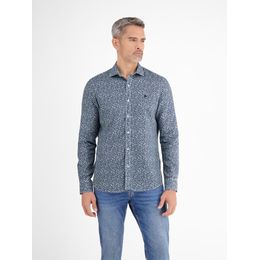 Langarmhemd Lerros "Langarmhemd mit Haifischkragen, floral bedruckt", Herren, Gr. L, Normalgr&ouml;&szlig;en, blau (crispy blau), 55% Leinen, 45% Baumwolle, Hemden Langarmhemd