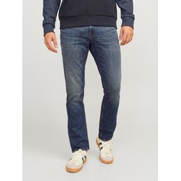 Jack & Jones Regular-fit-Jeans JACK & JONES "JJICLARK im Used-Look, Stretchkomfort und niedrige Leibh&ouml;he", Herren, Gr. 31, L&auml;nge 32, blau (denim blau), Denim/Jeans, Obermaterial: 98% Baumwolle, 2% Elasthan, Abriebeffekte, regular fit lang, Jeans Regular-fit-Jeans, Baumwollmischung, regular fit