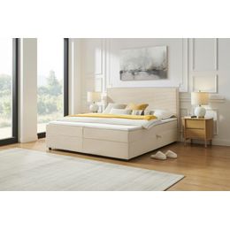 Boxbett OTTO HOME "Eliaas inkl. Bettkasten und Topper, Liegefl&auml;che 180x200cm", beige, B:182cm L:210cm, Komplettbetten, Boxbett, erh&auml;ltlich in hochwertigem Cord-Stoff, inkl. Aufbauvideo