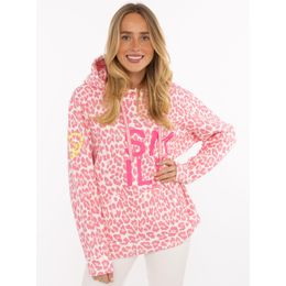 Hoodie Zwillingsherz "Alissa Leo AOP", Damen, Gr. S/M, pink, Sweatware, Obermaterial: 50% Baumwolle, 50% Polyester, Sweatshirts Hoodie, mit SMILE Print, Kapuze, Leo Muster